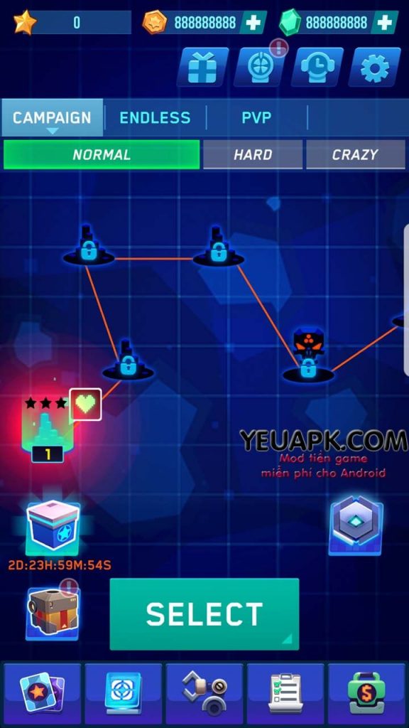 Infinite Shooting mod tiền & kim cương (gold diamonds) cho Android