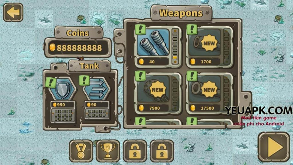 Awesome Tanks mod vàng (money) – Game trận địa bắn xe tăng 2D cho Android
