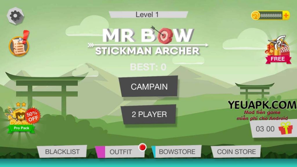 Mr Bow mod vàng & VIP (gold) – Game trùm bắn cung đối kháng cho Android